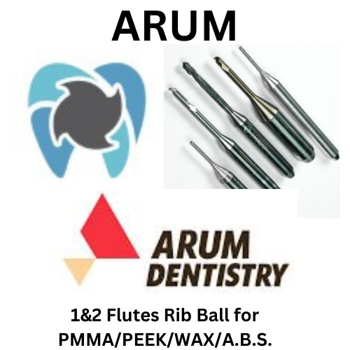 ARUM 1&2 Flute Rib Ball Dental Milling Burs for PMMA, PEEK, WAX, A.B.S ...